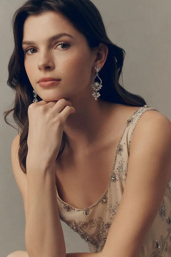 Anthropologie Pearl And Crystal Chandelier Drop Earrings