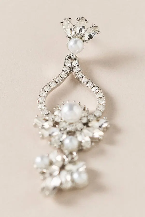 Anthropologie Pearl And Crystal Chandelier Drop Earrings