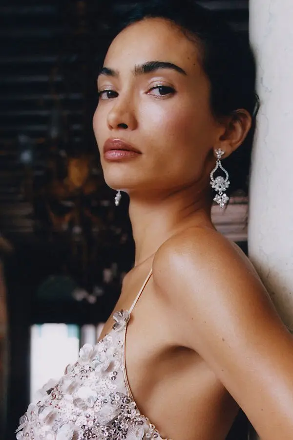 Anthropologie Pearl And Crystal Chandelier Drop Earrings