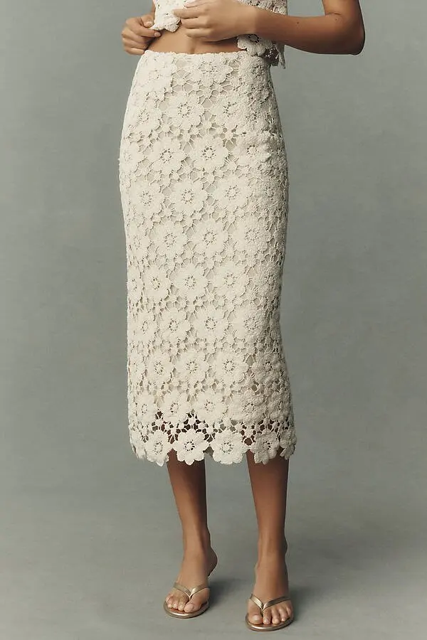 Bardot Veneta Cotton Crochet Midi Skirt