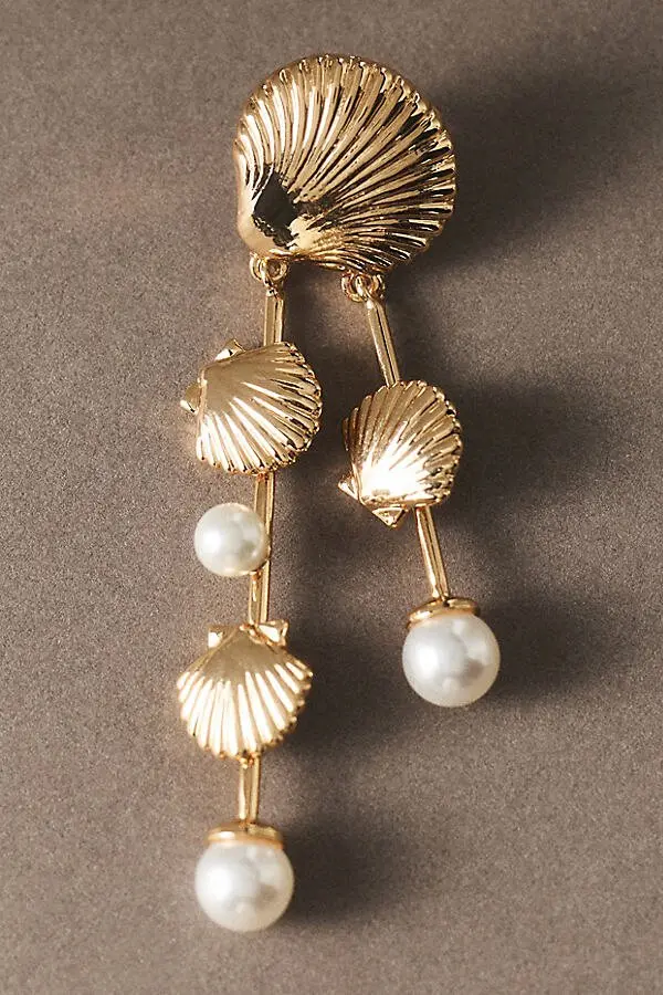 Anthropologie Shell And Pearl Drop Earrings