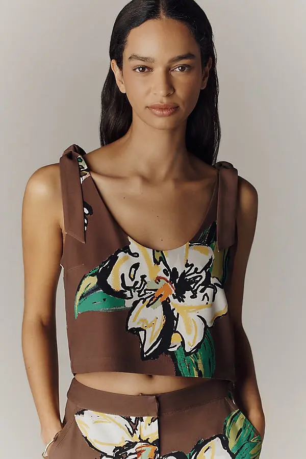 HOPE FOR FLOWERS BY TRACY REESE Tie-shoulder Crop Top - Giant Lilies
