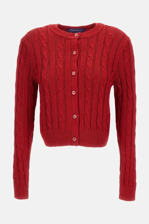 Ralph Lauren Crewneck Silk Cardigan - Rosso
