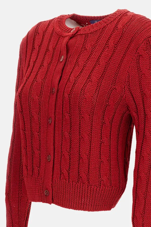 Ralph Lauren Crewneck Silk Cardigan - Rosso