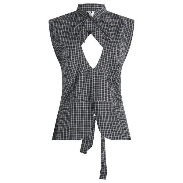 Gimaguas Coco Tie Detailed Top - Black Check