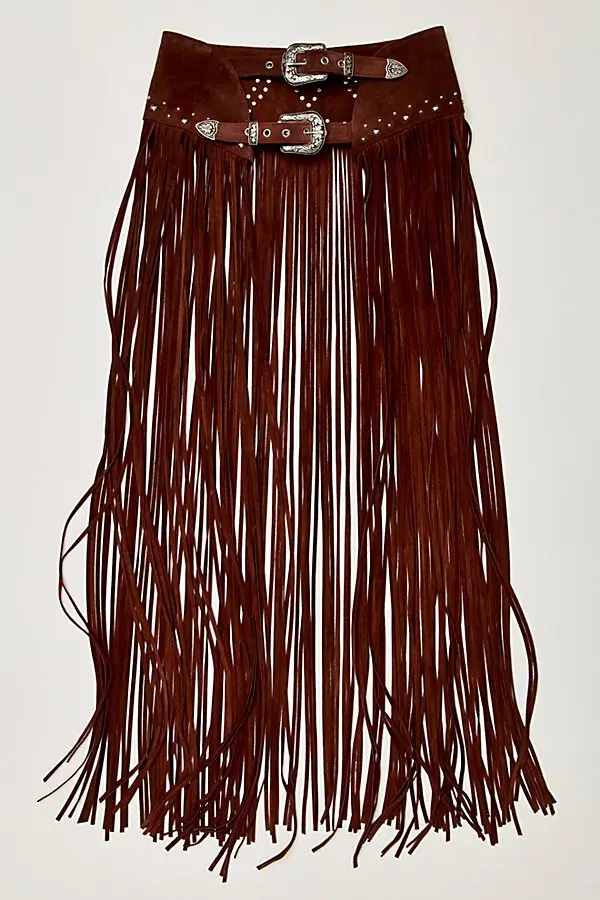 UNDERSTATED LEATHER Heart Em Maxi Suede Skirt Belt - Cognac