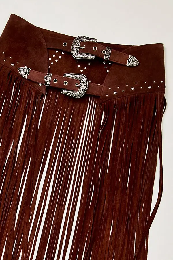 UNDERSTATED LEATHER Heart Em Maxi Suede Skirt Belt - Cognac