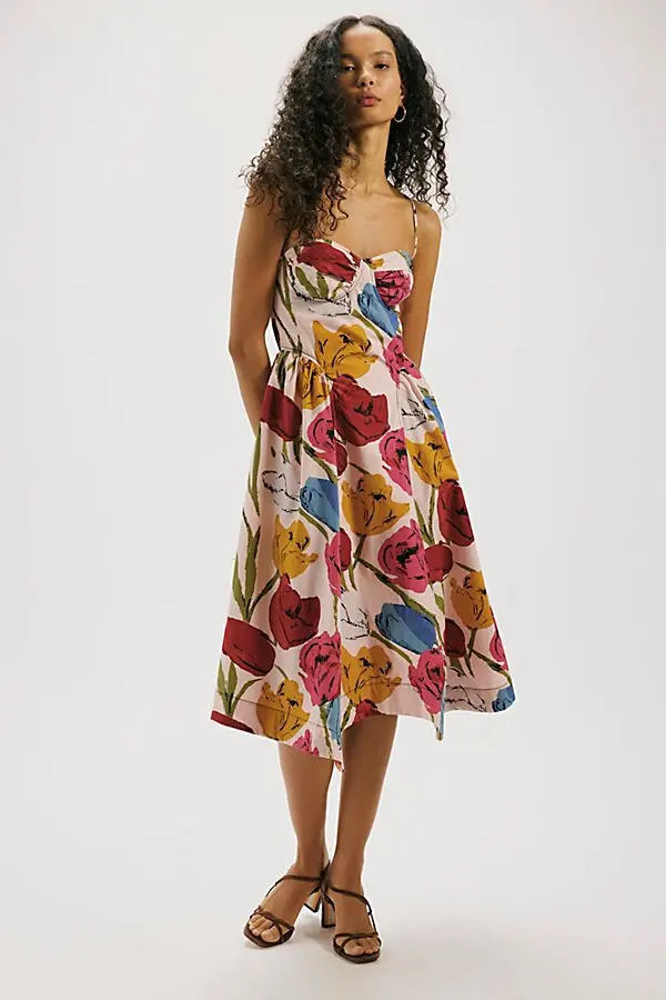 Free People Printed Midi Dress - Spring Combo