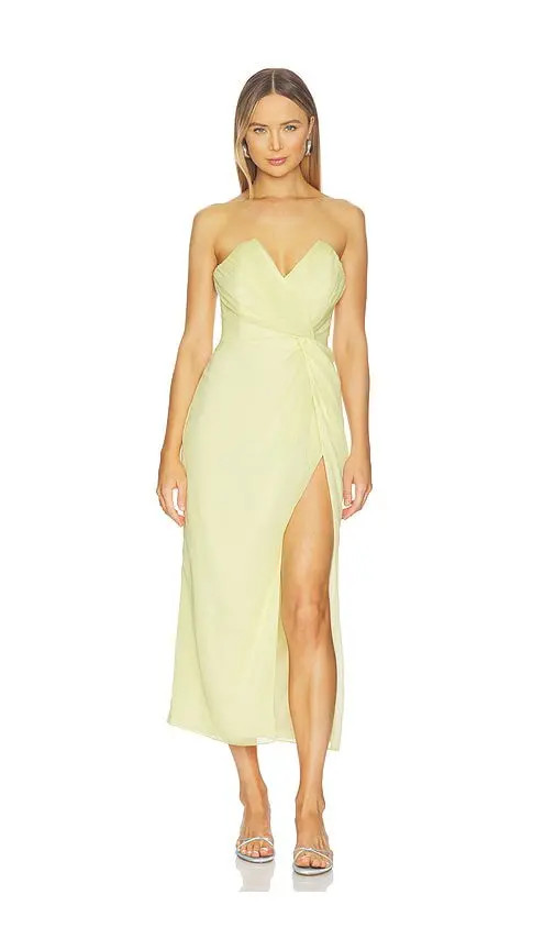 Katie May Midi Dress With Boned Bodice And Slit - Lemon