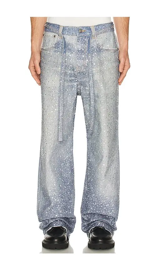 BIRTH OF ROYAL CHILD 3d Printing Washed 20k Swarovski Diamond Boro Pants - Blue
