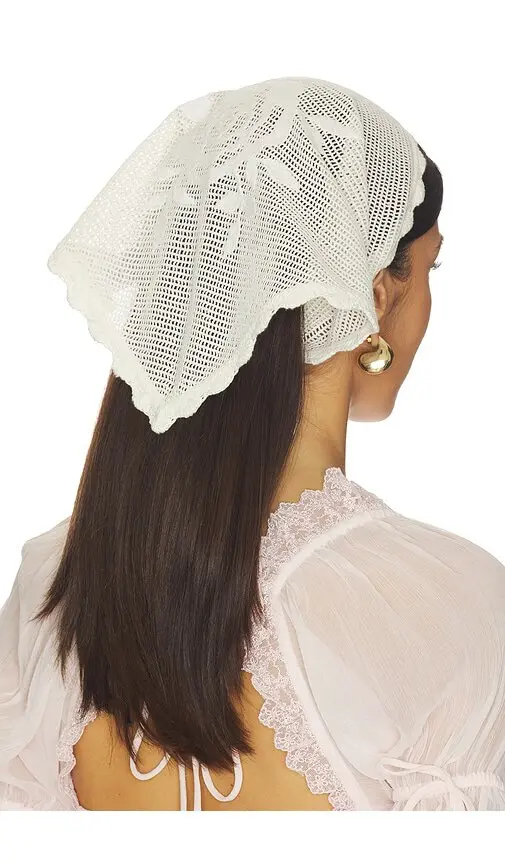 For Love & Lemons Rose Crochet Headscarf - Cream