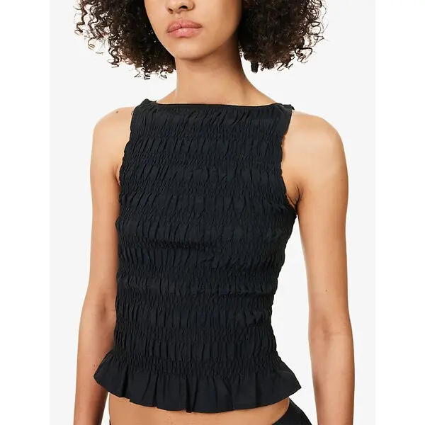 PEACHY DEN Deba Shirred Woven Top - Onyx