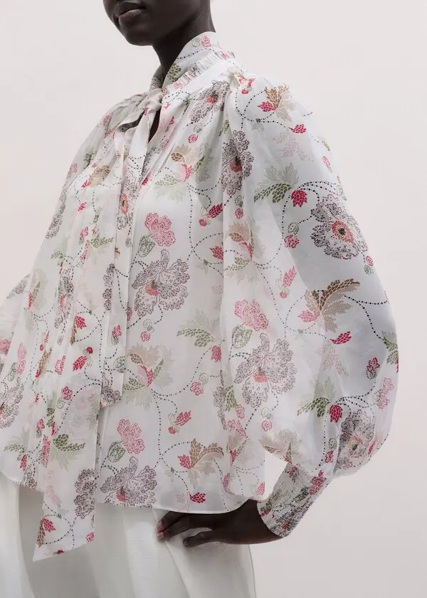 ME+EM Printed Silk Blouse With Cami And Tie