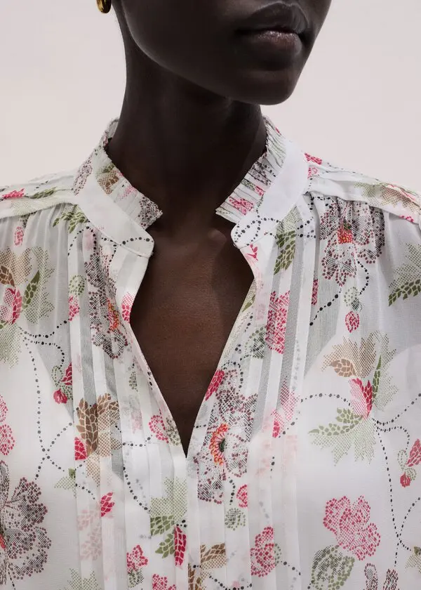 ME+EM Printed Silk Blouse With Cami And Tie