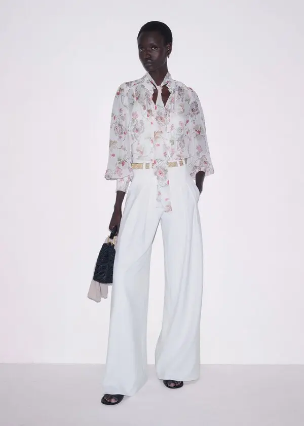 ME+EM Printed Silk Blouse With Cami And Tie