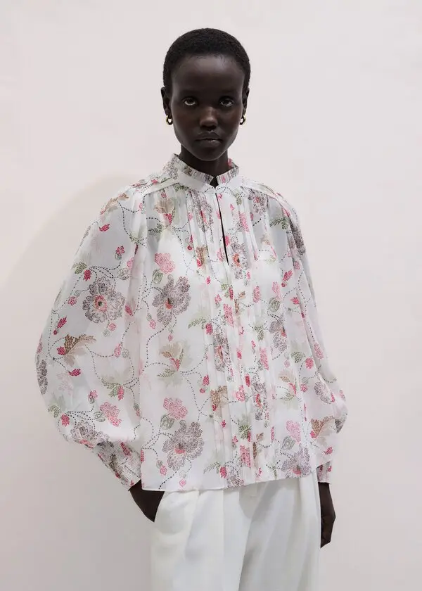 ME+EM Printed Silk Blouse With Cami And Tie
