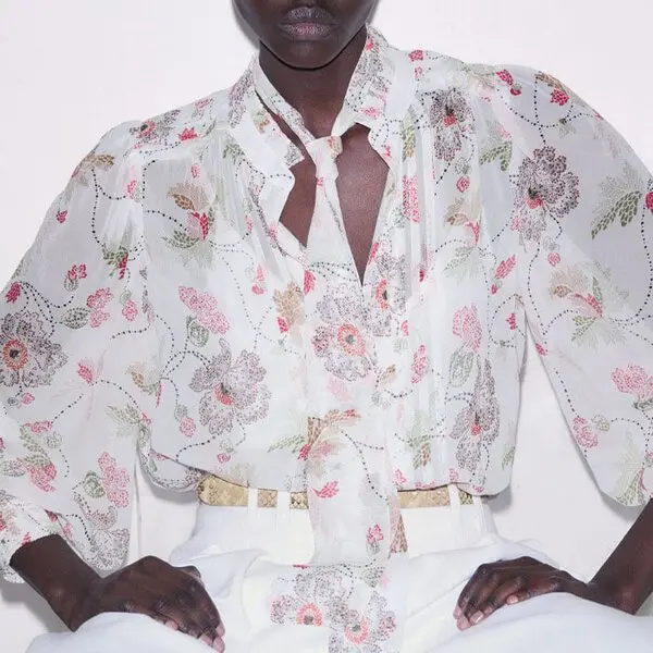 ME+EM Printed Silk Blouse With Cami And Tie