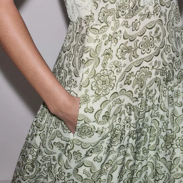 ME+EM Silk Cotton Lace Trimmed Maxi Dress - Green/light Cream