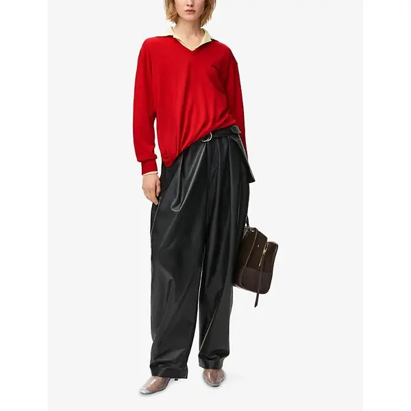 Loewe Logo-embroidered Twisted-side Wool Jumper - Red