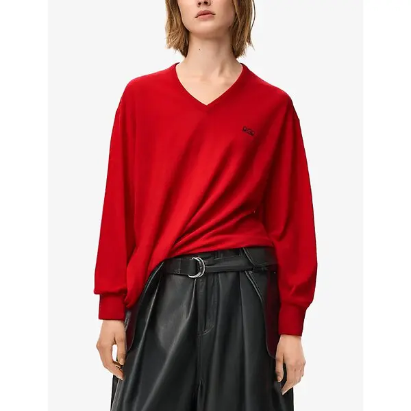 Loewe Logo-embroidered Twisted-side Wool Jumper - Red