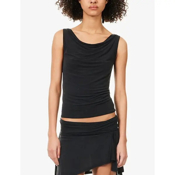 PEACHY DEN Stretch-woven Top - Graphite