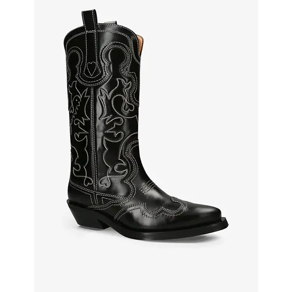 GANNI Mid Shaft Leather Cowboy Boots