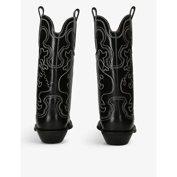 GANNI Mid Shaft Leather Cowboy Boots