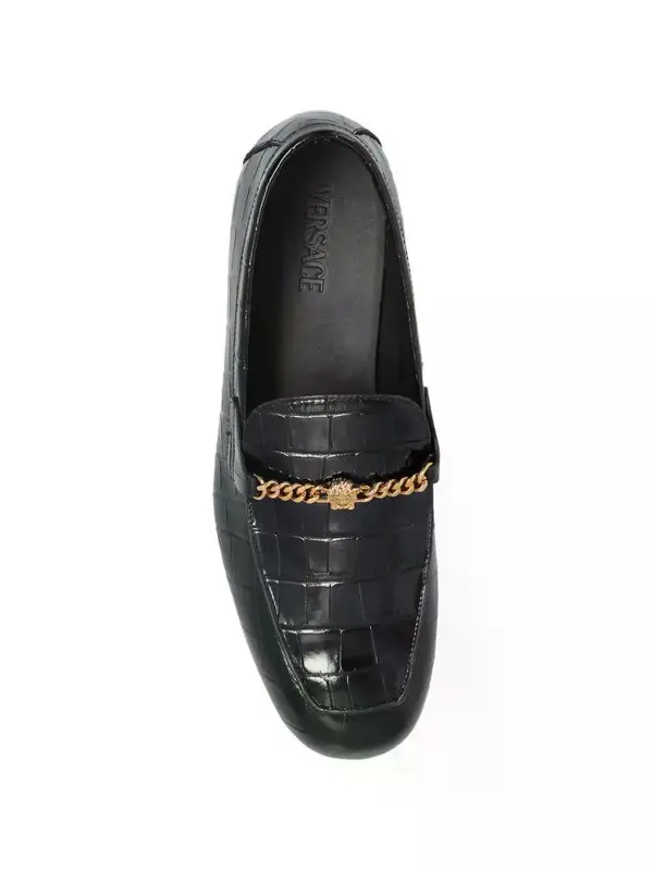 Versace Chain Embossed Leather Loafers