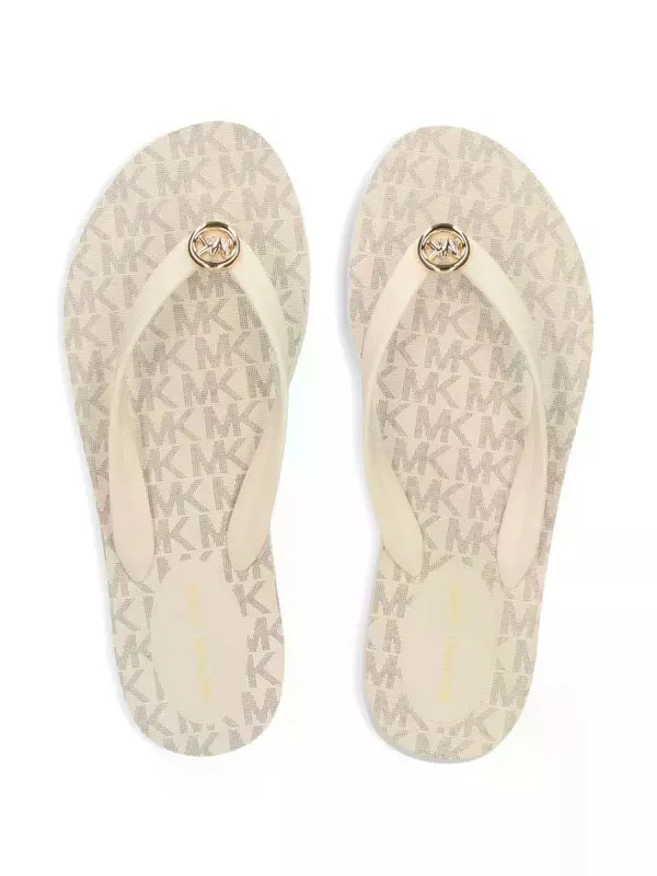 Michael Kors Posie Logo Charm Flip Flops - Neutrals