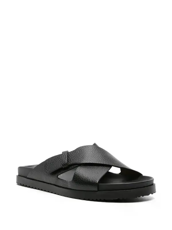 DOUCAL'S Leather Crossover Strap Slides - Black