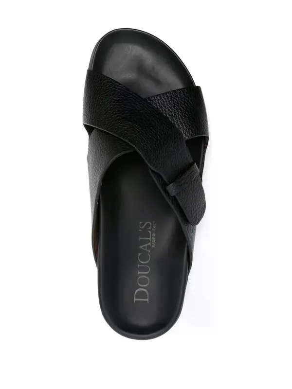 DOUCAL'S Leather Crossover Strap Slides - Black