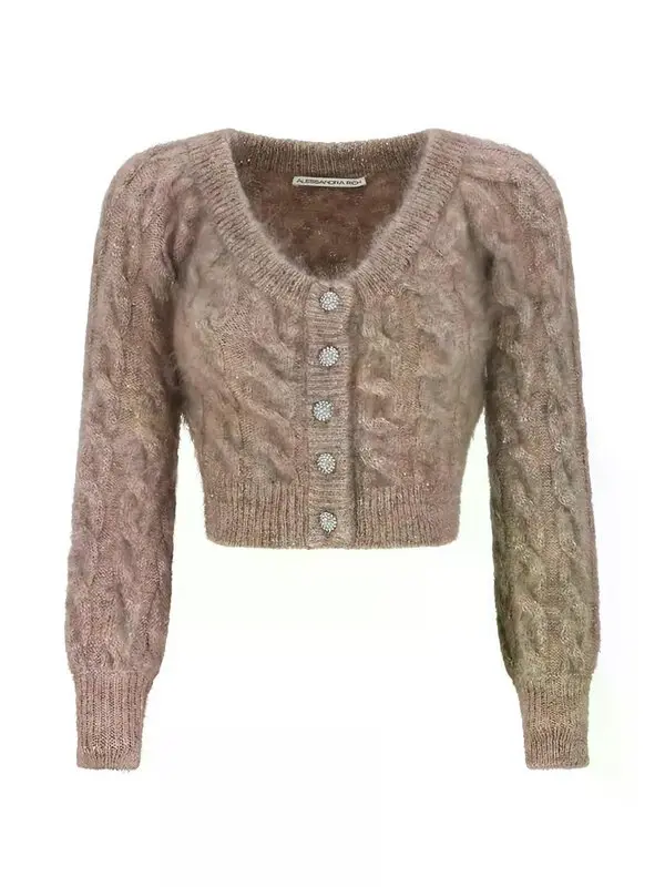 Alessandra Rich Sequin Cable-knit Cardigan - Neutrals