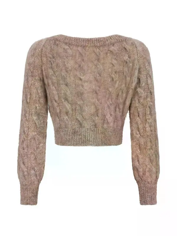Alessandra Rich Sequin Cable-knit Cardigan - Neutrals