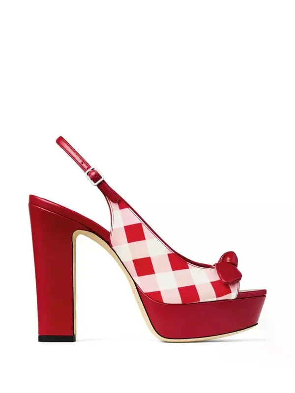 JIMMY CHOO Ziva 120 Gingham Cotton And Nappa Leather Platform Sandals