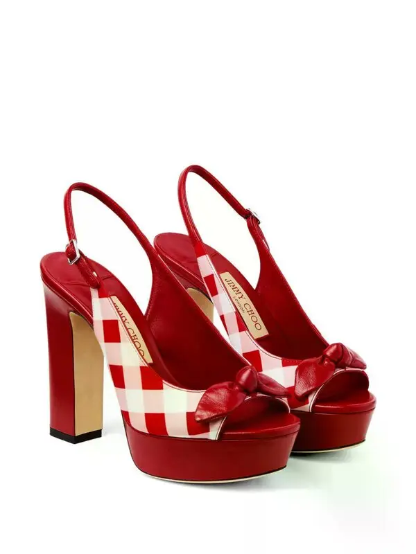 JIMMY CHOO Ziva 120 Gingham Cotton And Nappa Leather Platform Sandals