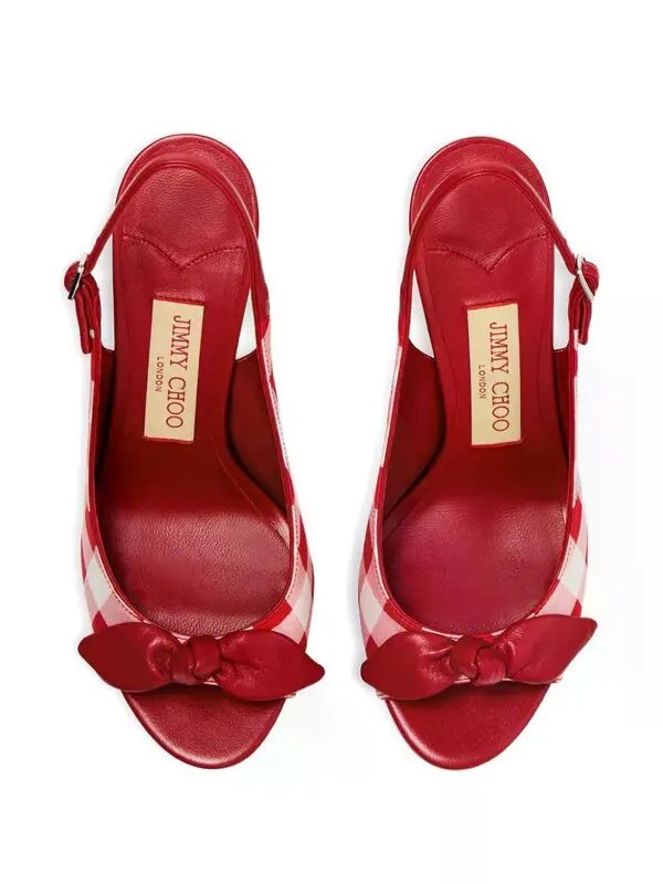 JIMMY CHOO Ziva 120 Gingham Cotton And Nappa Leather Platform Sandals