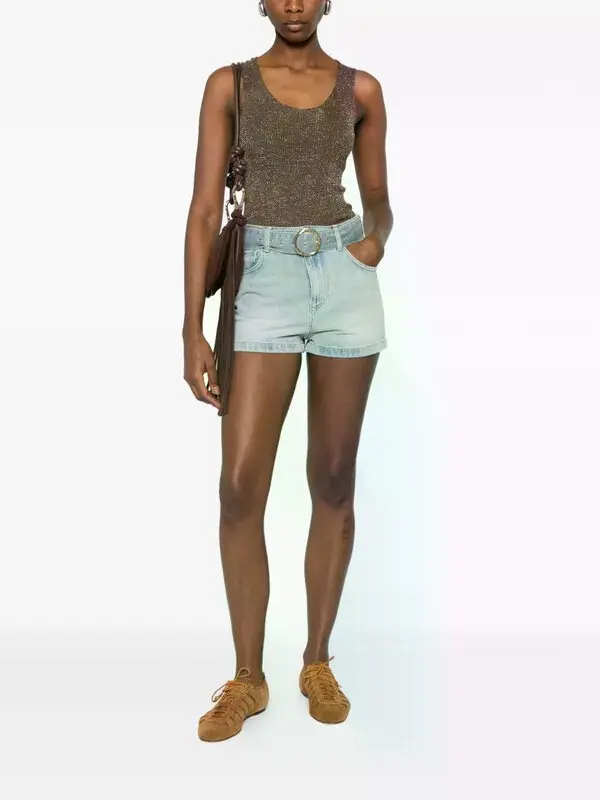 TWINSET Belted Denim Shorts - Blue