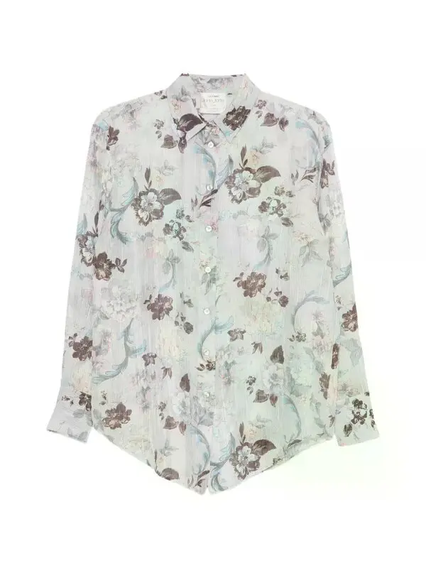 FORTE_FORTE Floral-pattern Long-sleeve Shirt - Blue