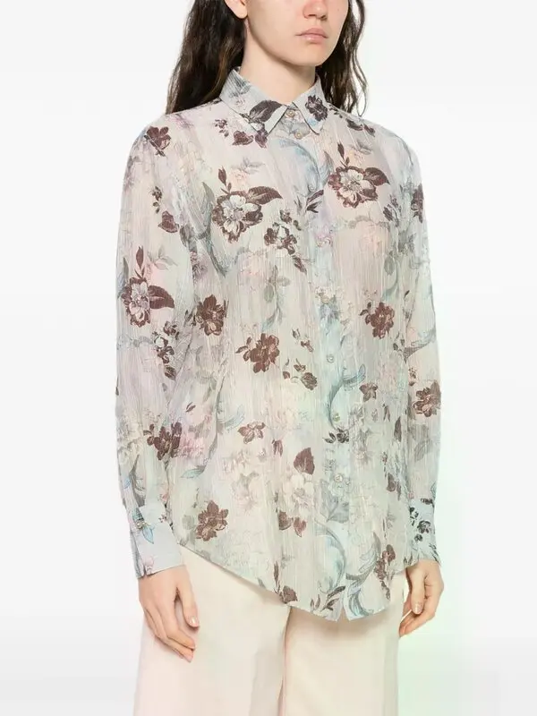 FORTE_FORTE Floral-pattern Long-sleeve Shirt - Blue