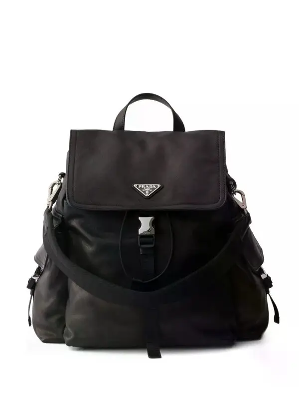 Prada Leather Backpack With Enamel Triangle Logo - Black