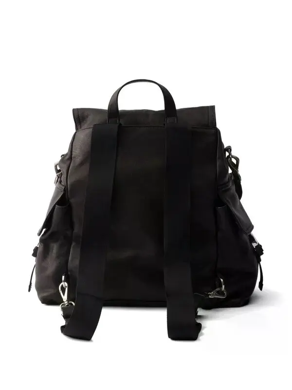 Prada Leather Backpack With Enamel Triangle Logo - Black