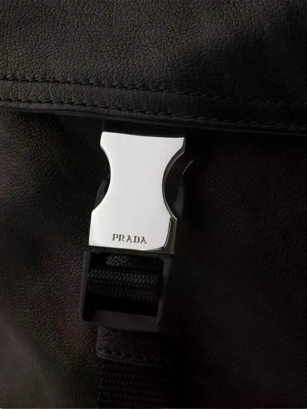 Prada Leather Backpack With Enamel Triangle Logo - Black