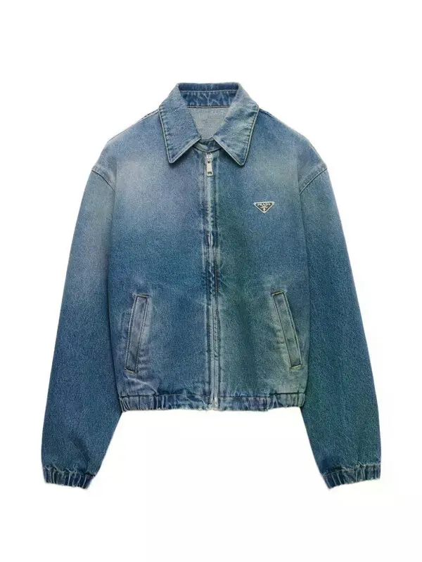 Prada Denim Jacket With Enamelled Triangle Logo