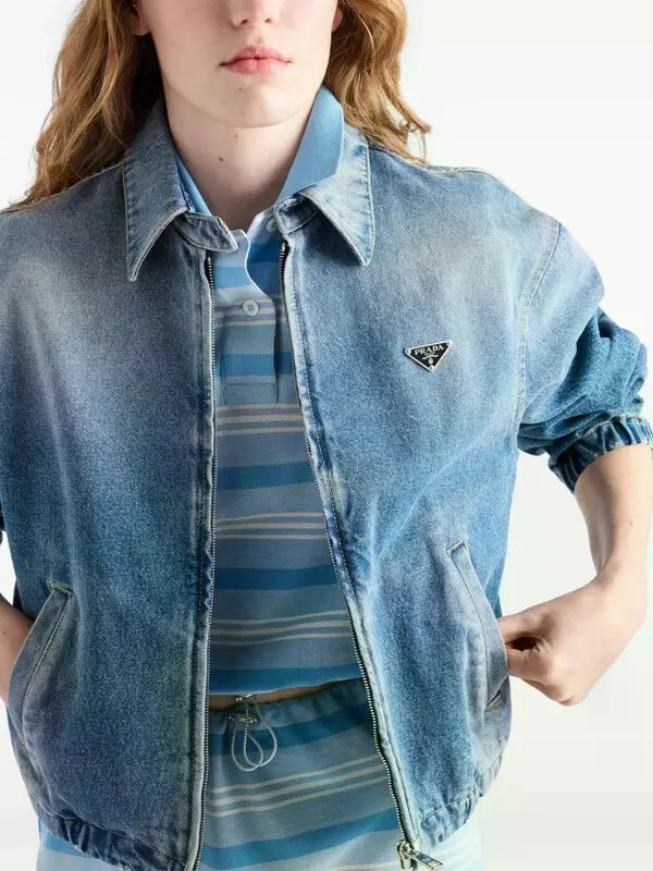 Prada Denim Jacket With Enamelled Triangle Logo