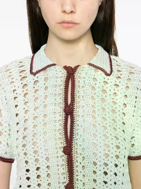 FORTE_FORTE Crochet Knit Buttoned Shirt - Blue