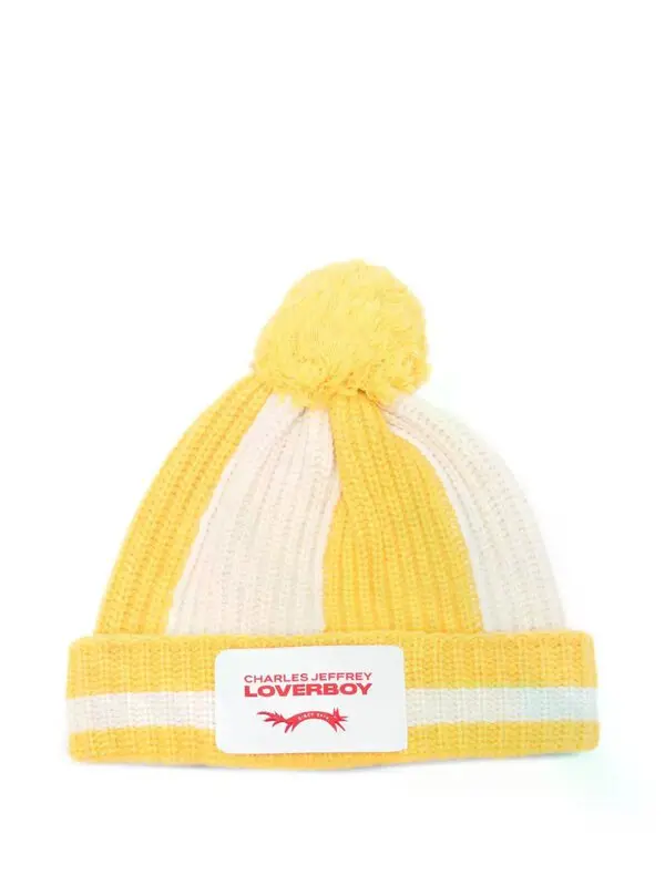CHARLES JEFFREY Striped Beanie Hat - Yellow
