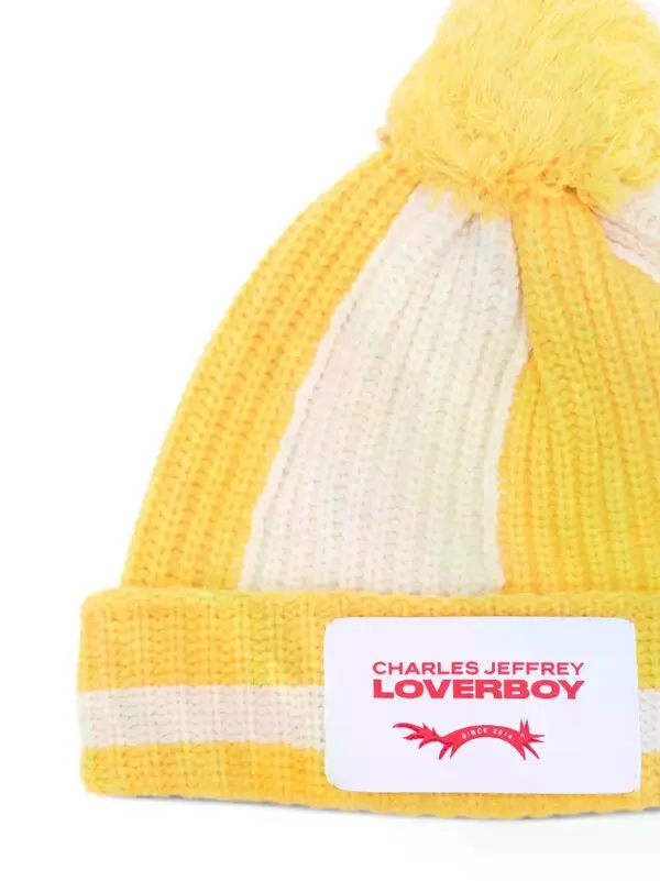 CHARLES JEFFREY Striped Beanie Hat - Yellow