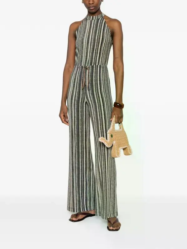 SIYU Striped Drawstring-waist Jumpsuit - Black