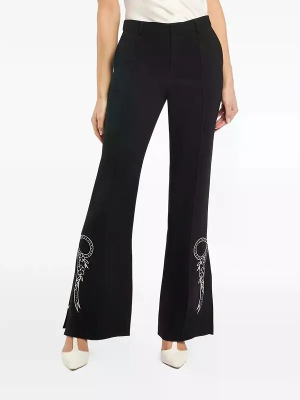 Cinq À Sept Floral Embellishment Side Slit Trousers - Black
