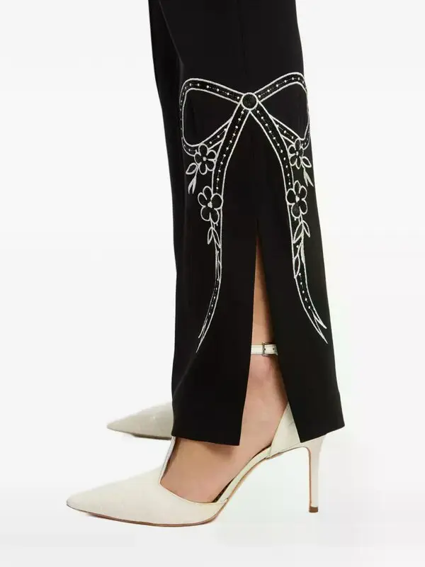 Cinq À Sept Floral Embellishment Side Slit Trousers - Black